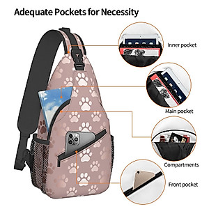 IRIHISKY Sling Bag for Men Women Rose Gold Dog Paw Animal Print Crossbody Backpack Casual Hiking Daypack for Travel Sport Running Chest Bag