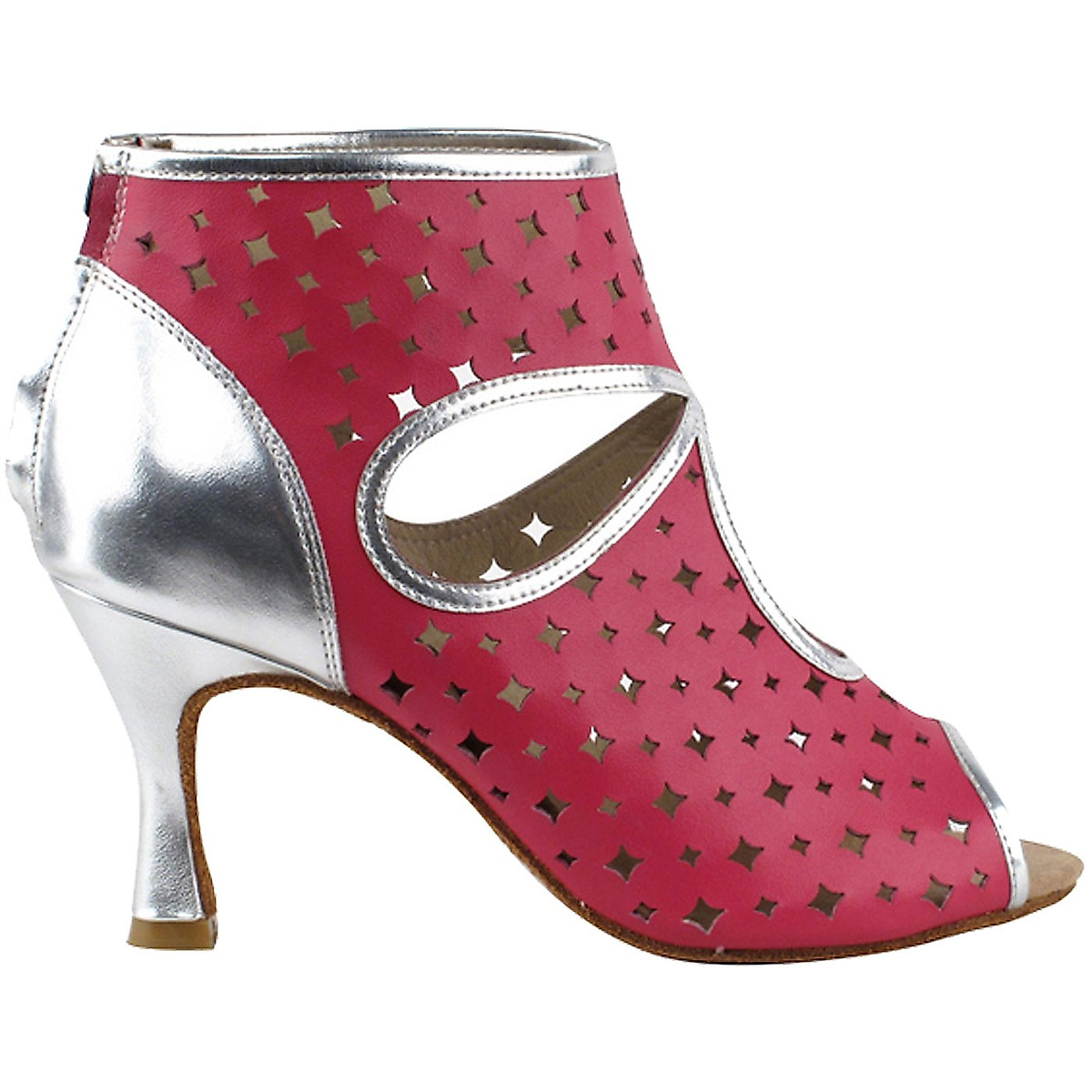 Very Fine Women's Salsa Ballroom Tango Dance Shoes CD3022 Bundle with Shoe Brush, Peach & Silver 8.5 M US 3"