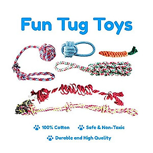 Pacific Pups Products for Dogs 18 Piece Dog Toy Set with Dog Chew Toys, Rope Toys for Dogs, Plush Dog Toys and Dog Treat Dispenser Ball - Supports Non-Profit Dog Rescue