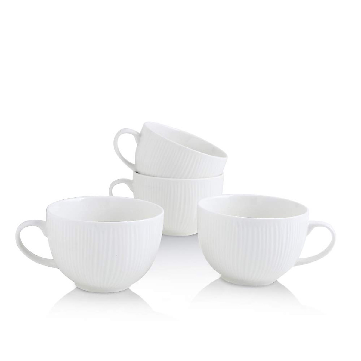 KOOV Jumbo Soup Mug, Soup Bowls with Handles Microwave Safe, Ceramic Soup Mugs with Handles, Jumbo Mug Set of 4, 24 Ounce (White)