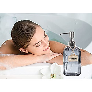 Funly mee 2-Pack 17 OZ Kitchen Dish Soap Bottle, Bathroom Hand Soap Dispenser with 304 Rustproof Stainless Steel Pump, Refillable Liquid Glass Soap Dispenser (Grey-2pack)