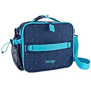 Bentgo® Kids Lunch Bag - Confetti Designed Insulated Lunch Bag for Kids 3+; Holds Lunch Box, Water Bottle & Snacks; Easy to Clean, Water Resistant, & Zip Pockets (Confetti Edition - Abyss Blue)