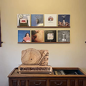 Now Spinning Vinyl Record Holder Display Storage Holder Rack Now Playing Stand Shelf 3D Vintage Minimalist Holder Display For Room Small Wooden Wall Floating Album Single or Double LP (Cherry)