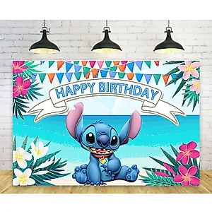 Hawaiian Aloha Backdrops for Photography Stitch Theme Banner for Lilo and Stitch Theme Party Decorations Supplies 5x3ft