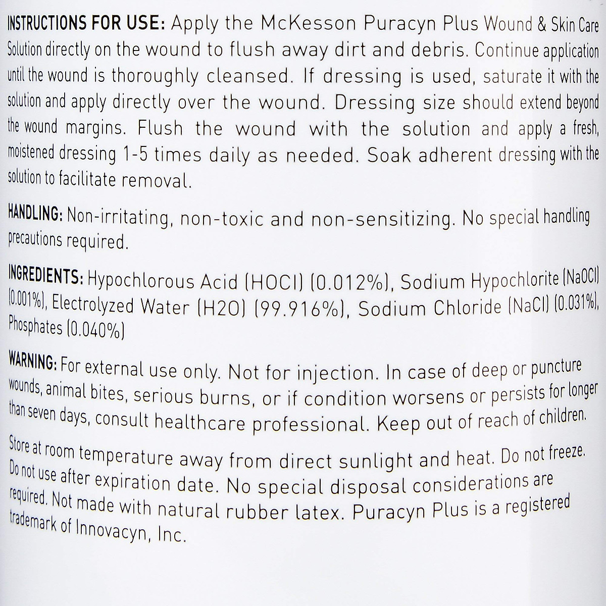 McKesson Puracyn Plus Wound and Skin Care Solution, Would Irrigation Solution, 16.9 fl oz, 1 Count