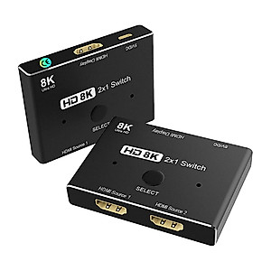 New 8K Switcher HEZOOMS HDMI 2.1 Switch Splitter 2 in1 Out Ultra HD 8K@60Hz 4K@120Hz High Speed 48Gbps Switch Adapter with Switch Button for Computer Laptop 2 Sources to 1 Display