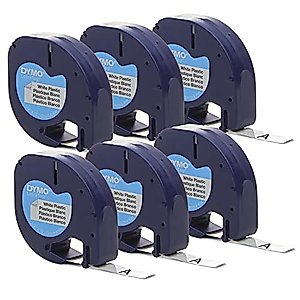 DYMO® LetraTag Labelmaker Plastic Labeling Tape, 1/2" x 13', White, Pack Of 6 Rolls