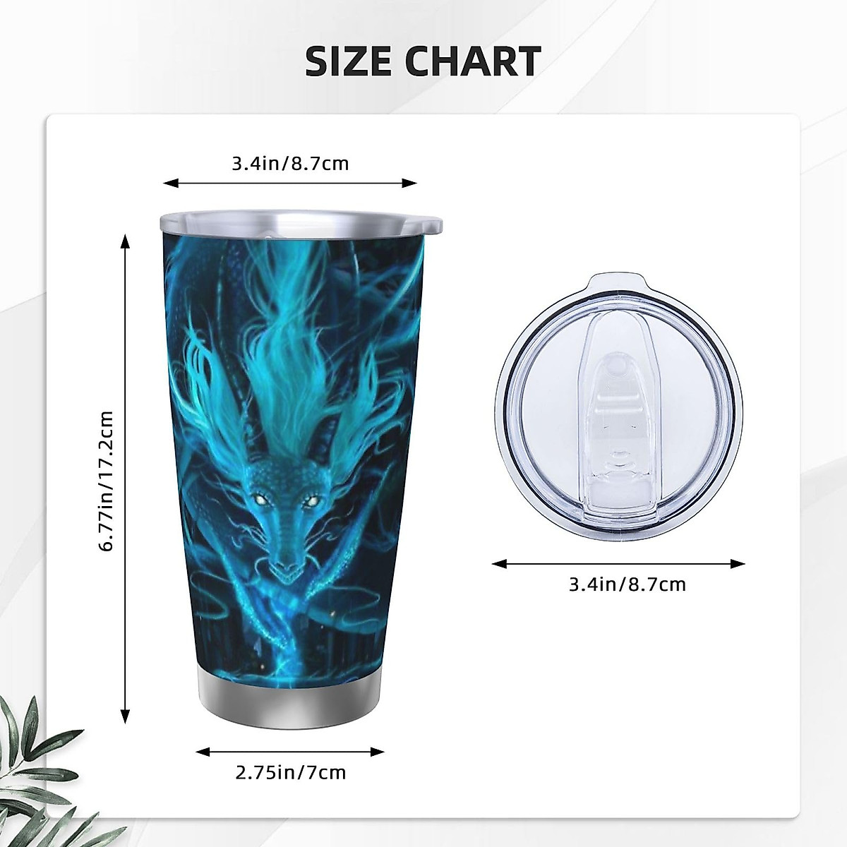 Blue Dragon 20oz Tumbler Stainless Steel Vacuum Insulated Coffee Travel Mug, Durable Insulated Coffee Travel Mug with Splash-Proof Lid Metal Straw and Brush Thermal Cup for Outdoor