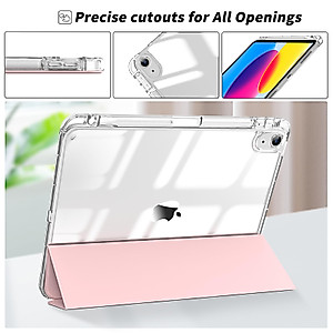 KVTVOU 10th Generation Case 2022 Built-in with Pencil Holder, Auto Wake/Sleep, Clear & Slim Back with Trifold Stand Protective Cover for 10th Gen 2022 Mdoel 10.9 Inch Case, Light Pink