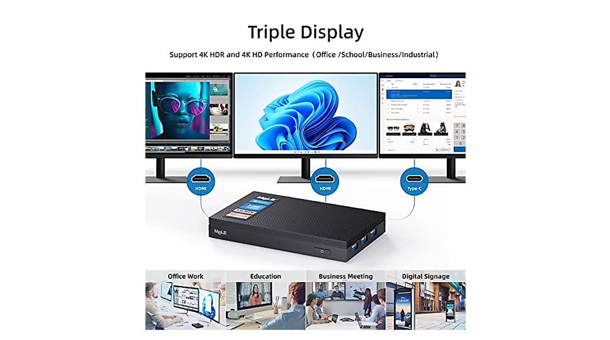 MeLE Quieter3C Mini PC - WiFi 6, Fanless, Win11 Pro
