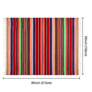 OurWarm 84 X 59 Inch Mexican Tablecloth Serape Blanket, Upgraded Mexican Blankets with Pom Pom Trim for Mexican Party Wedding Cinco De Mayo Fiesta Decorations, Large Outdoor Fiesta Table Cover Picnic