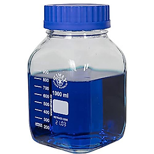 United Scientific™ SIMAX BSWM1000 GL80 Leakproof Media/Storage Bottles, Wide Mouth, Square, 3.3 Borosilicate Glass, 1000mL (1L), 1 Each