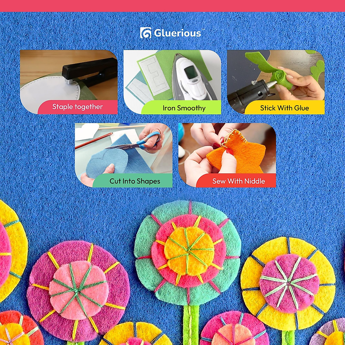 50 Pcs Felt Sheets for Crafts, 4x4 inch Multi Colored Felt Fabric Sheets for DIY, Sewing & Furniture Projects, 1mm Thick Felt Sheets