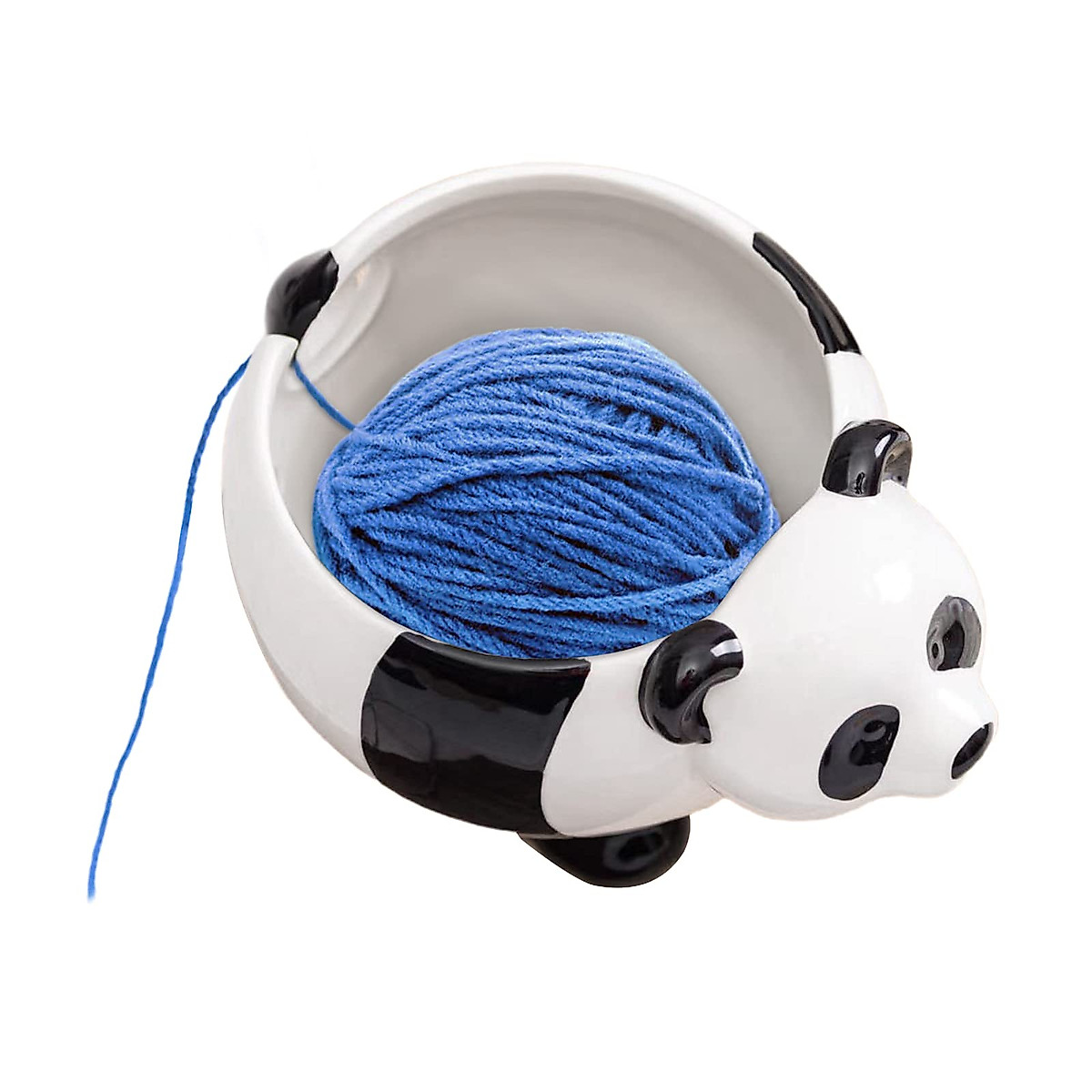 JOROBURO Panda Ceramic Yarn Bowl Knitting Bowl, Knitting Yarn Ball Holder Handmade Craft Knitting Bowl, Yarn Storage Bowl with Holes, Crocheting Accessories for Christmas Day Needlecrafts(#1)