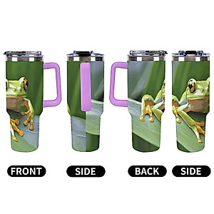 LLUTSNTH 40 Oz Vacuum Tumbler with Violet Handle Leakproof Insulated Tumbler Tree Frog Baby Stainless Steel Travel Mug with Lid And Straw Coffee Cup Cute Water Bottles Cup Holder Friendly