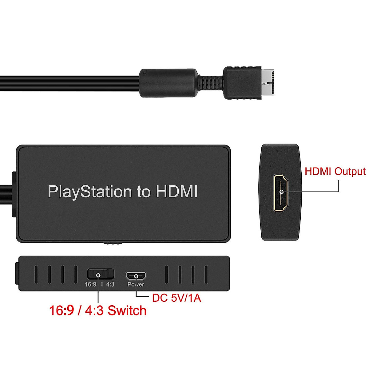 Y.D.F PS2 to HDMI Adapter PS2 HDMI Cable PS2 to HDMI Converter Support 4:3/16:9 Screen Aspect Ratio Switch. Works for PlayStation 1/ PlayStation 2 HD Link Cable PS1 HDMI Adapter PS2 HDMI Converter