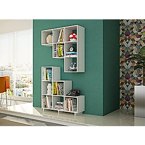 Manhattan Comfort Cascavel Collection Sophisticated Wall Mounted Stair Cubby with 6 Cubed Shelves, White