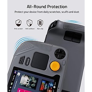 Syntech Protective Case Compatible with Steam Deck Accessories Console OLED/LCD, All-Round Protection with Non-Slip Thumb Grips, Silicone Cover for Enhanced Fit and Alignment-Gray