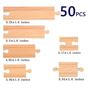 Ytzada 50PCS Wooden Railway Train Track Expansion Set Toy for 3 4 5 Boys Kids Christmas Birthday Gift, Straight Connectors Accessories Compatible with All Major Bands Train Tracks
