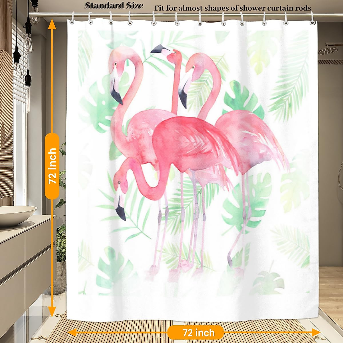 Aglebo Watercolor Flamingo Tropic Leaves Shower Curtain Fabric Shower Curtain Set with 12 Hooks Water-Proof 72 * 72 Inches for Bathroom Beach Caravan Hotel