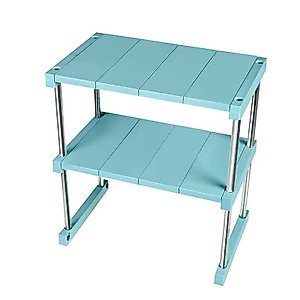 2-Tier Kitchen Counter Top and Cabinet Organizer Layered Shelf Detachable Partition Storage Rack for Kitchen, Cabinet, Bathroom (lake blue)