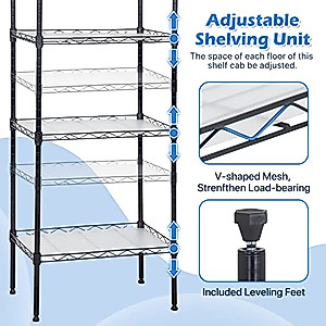 Dkelincs 4 Tier Wire Shelving Unit 18''L×12''W×44''H NSF Metal Storage Shelves Height Adjustable Wire Shelf with 4 PP Sheets for Kitchen Office Pantry Bathroom Garage, Black