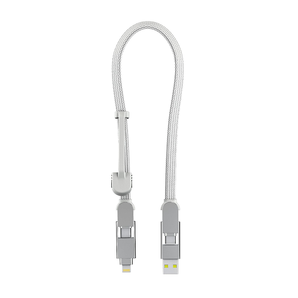 Rolling Square inCharge XL 6-in-1 Multi Charging Cable, Portable USB and USB-C Cable with 100W Ultra-Fast Charging Power, 1 Ft/0.3m, Glacier White