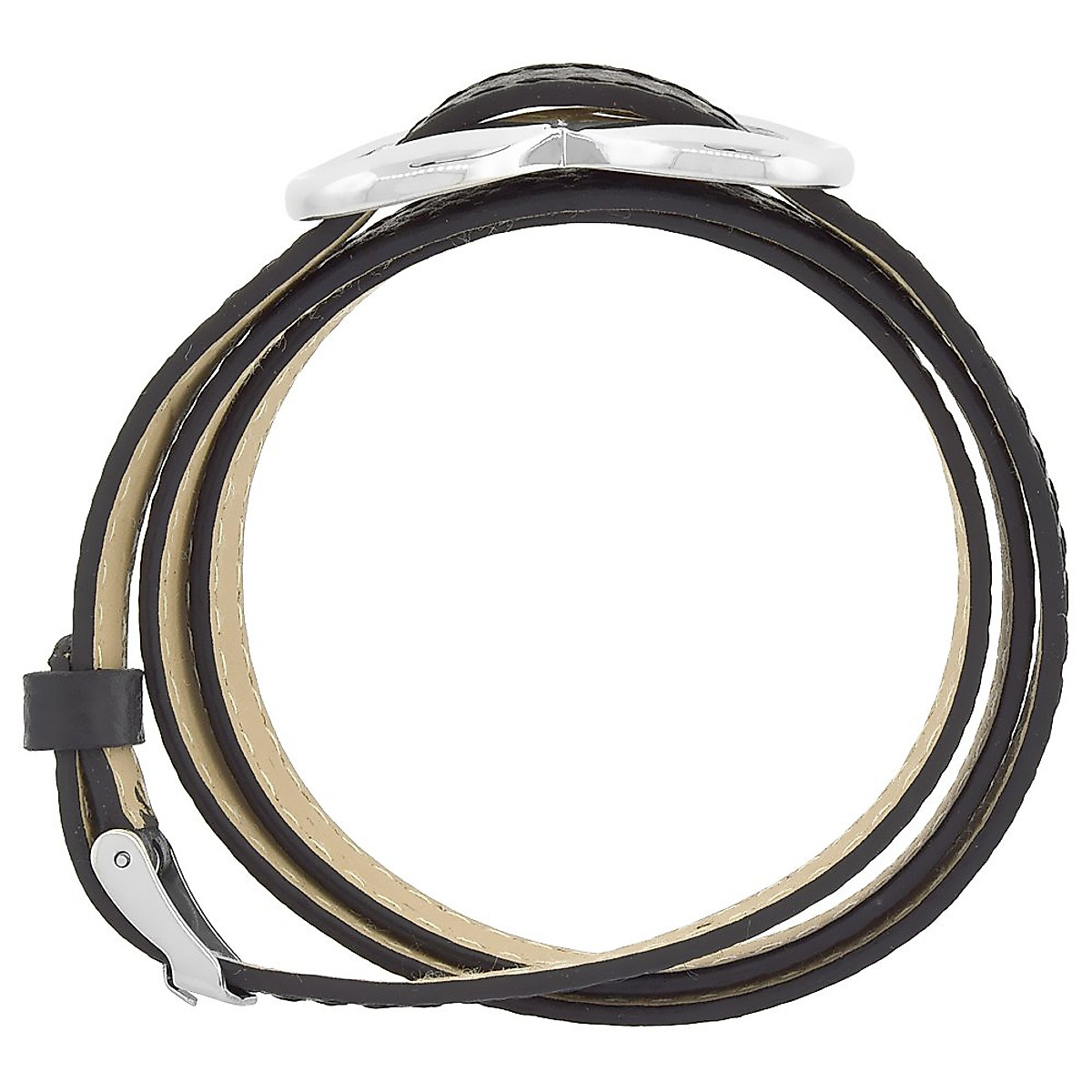 Sabrina Silver Stainless Steel Leather Bracelet Black Wrap Infinity Belt Buckle Clasp 8 mm, size 7 inch