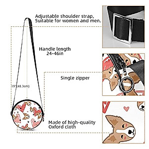 Dog and Heart Pattern Crossbody Bag for Women Teen Girls Round Canvas Shoulder Bag Purse Tote Handbag Bag