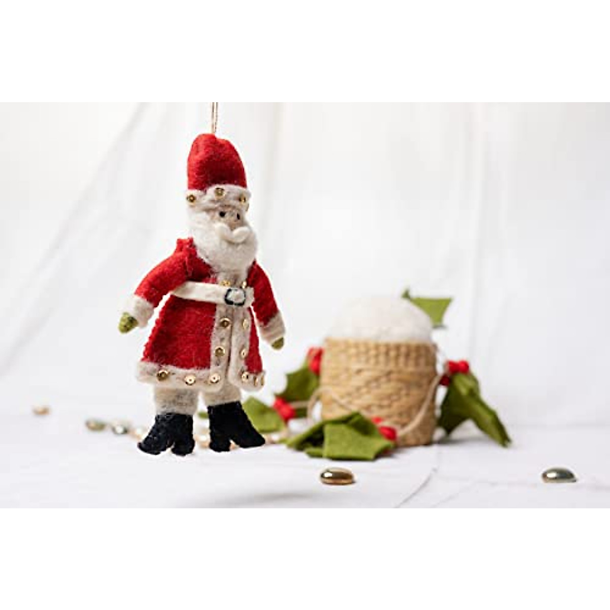 De Kulture Handmade Premium Wool Felt Christmas Santa Claus Ornament Eco Friendly Needle Felted Stuffed Ideal for Home Office Decoration Holiday Decor, 1.5x1.5x4.7 (LWH) Inches