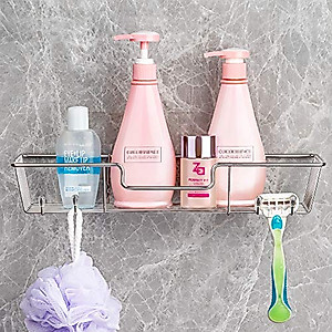 iPEGTOP Adhesive Shower Caddy Bathroom Shelf Storage with Hooks for Shampoo Conditioner Holder Kitchen Organizer Basket, No Drilling Wall Mounted, Rustproof Stainless Steel