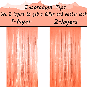 Coral Pink Metallic Tinsel Curtain Photo Booth Backdrops Foil Fringe Curtain for Wedding Birthday Engagement Baby Bridal Shower Anniversary Bachelorette Christmas Celebration Party Decoration, 2pc