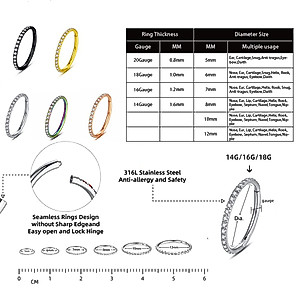 Yaoyaoyors 316 stainless-steel Hinged Nose Rings 18G(1.0mm) 8mm Diamonds Unisex Septum Clicker Helix Cartilage Earrring Hoop Conch Daith Helix Tragus Piercing Jewelry,Bright Silver Color