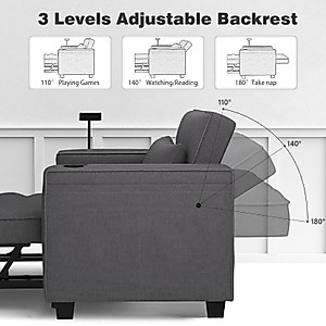 Sofa Bed, 3-in-1 Convertible Chair Bed Sleeper with Phone Holder, Pull Out Sofa Bed with w USB&Type C Port and Wireless Charging, Reading Chair with Adjustable Backrest, Sofa Bed Couch for Living Room