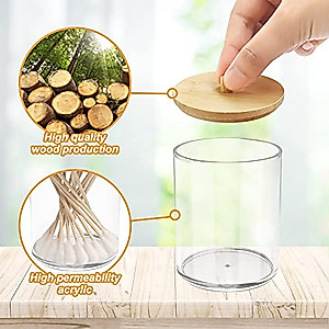 Qfeley Acrylic Q-tip Holder Dispenser with Bamboo Lid, 2 Pack Bathroom Jars Round Cotton Ball Pad Swab Holder Dispenser,Ear Stick Swabs, Toothpick Container, Round Q-tip for Bathroom Countertop