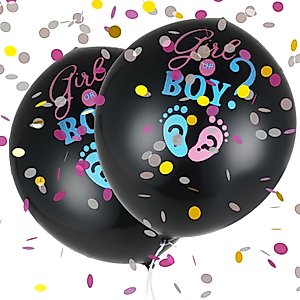 TIESOME 2 Pack Gender Reveal Balloons, 36 Inch Big Black Balloons Boy or Girl Balloon with Pink and Blue Heart-Shaped Confetti for Baby Shower Gender Reveal Party Decorations
