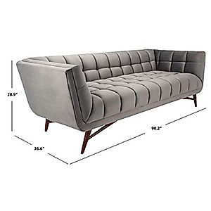 Safavieh Couture Home Onyx Modern Dark Blue Velvet and Walnut Tufted Sofa