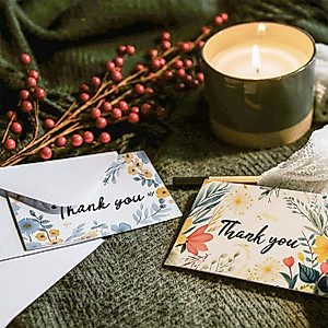 HISDEAR Thank You Cards with Envelopes and Stickers, 100 Pcs Painted Florals Design for Wedding Baby Shower Business Bridal Showers (4 X 6 Inch)