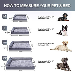 MIHIKK Orthopedic Dog Bed Deluxe Plush L-Shaped Dog Couch Beds with Waterproof Lining Bolster Dog Sleeping Sofa with Removable Washable Cover & Nonskid Bottom Pet Bed for Medium Large Jumbo Dogs, Gray