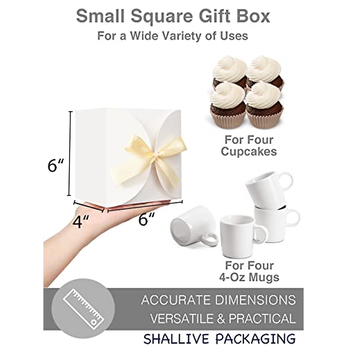Shallive 6x6x4 Inch 24 Pcs White Boxes Small Gift Boxes with Lids and Ribbons Paper Bridesmaid Proposal Boxes Truffle Craft Cookie Boxes Candle Packaging Empty Box for Wedding Bridal Shower Christmas Holiday Birthday Gift Wrapping