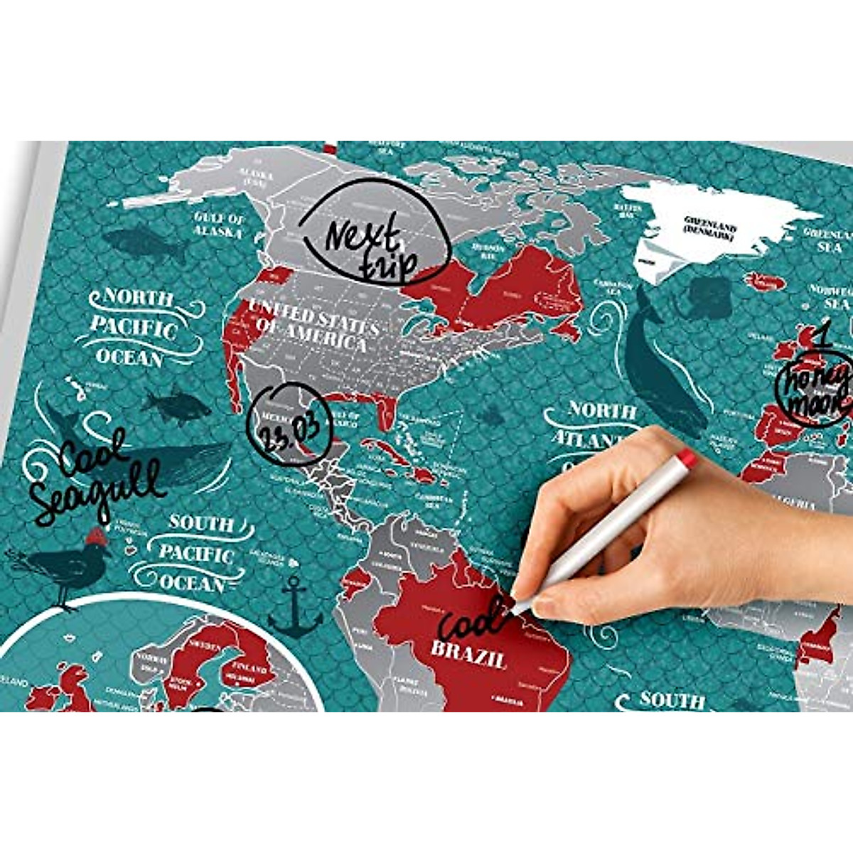 Small Scratch Off Travel World Map 1DEA.me - Premium Edition - 23.6" x 15.8" - Rewritable Places I’ve Been Travel Map - US States Outlined - Made from Flexible Plastic to Last Longer
