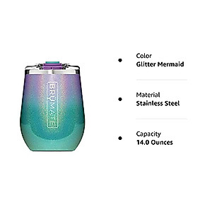 BrüMate Uncork'd XL 14oz Insulated Wine Glass Tumbler With 100% Leak-Proof Lid - Made With Vacuum Insulated Stainless Steel (Glitter Mermaid)