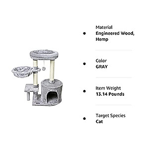 KIYUMI Cat Tree Cat Tower Condo with Sisal Scratching Post for Indoor Cats Cat Tree Cat Furniture with Hammock Perch and Kitten Ball Toys, Multi-Level Pet Activity Center