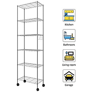 Devo Shelves for Storage Rolling Wire Rack, Shelf with Wheels Shelving Units and Storage, Metal Standing Shelves, 21" L * 11" W * 63" H, Silver