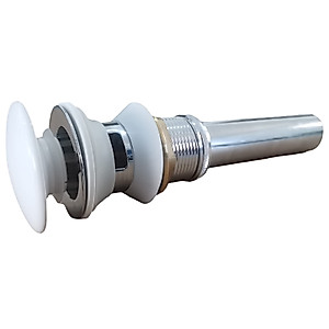 KINGWONG Bathroom Sink Drain with Overflow Vessel Vanity Sink Pop Up Drain Stopper White Ceramic & Stainless Steel Basin Sink Drain