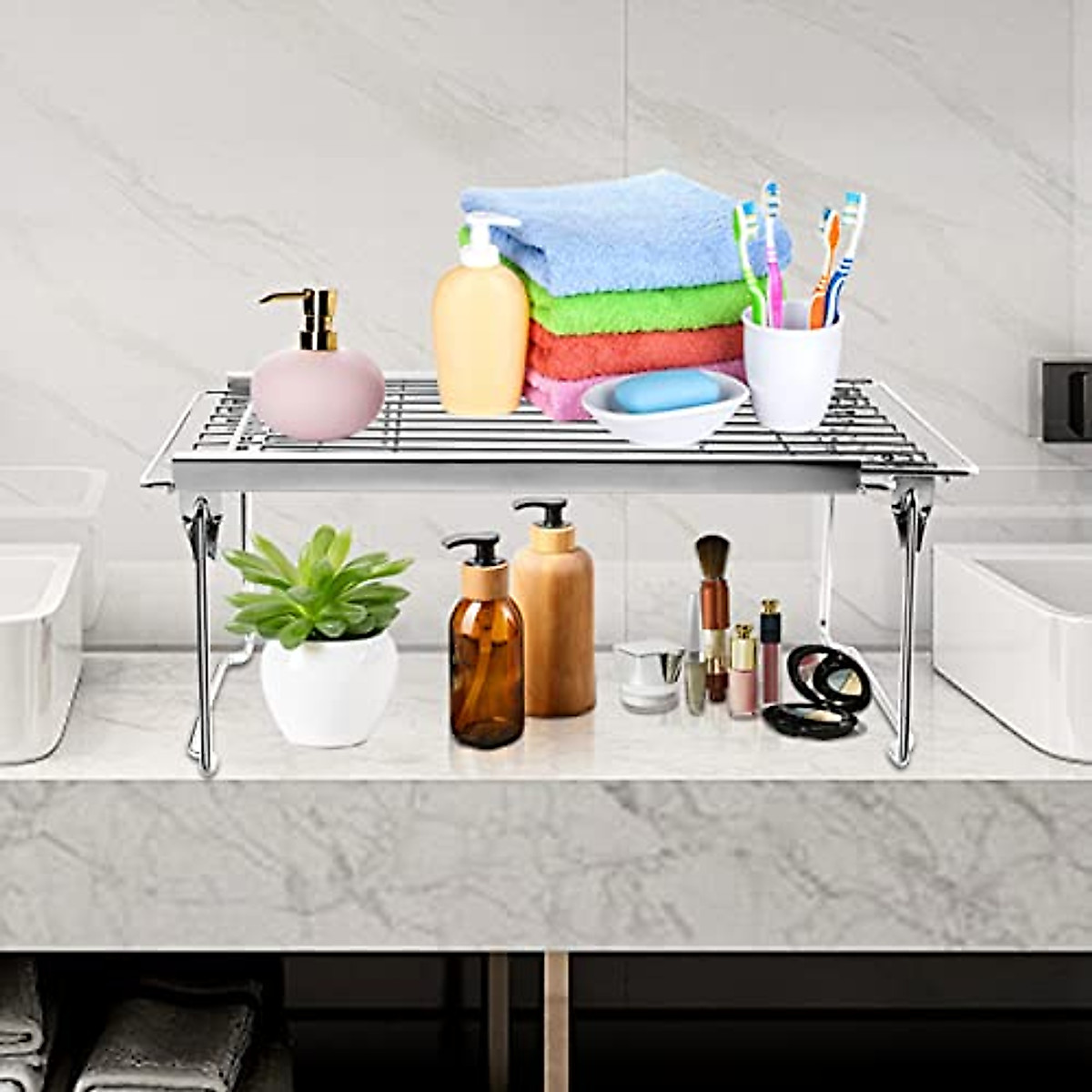 Orgneas Expandable Cabinet Shelf Organizer, Adjustable Freezer Shelf 16.7"-24.8" Thickened Heavy Duty Shelf Organizer Rack for Kitchen Countertop Cupboard Organization and Storage