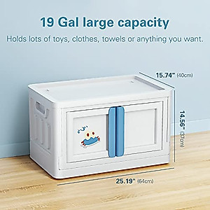 Zarler X-Large Folding Plastic Closet Organizers and Storage , Portable Closet for Hanging Clothes Stackable Storage Bins with Lid Secure Buckle Wheels, Collapsible Storage Container for Toys Baby Home Room (2 Pack 19 Gal Foldable Storage Bins and 1 Pack