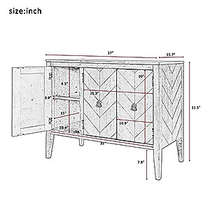 SLEERWAY Wooden Accent Storage Cabinet, Modern Console Table with Adjustable Shelf and 3 Antique Doors, Sideboard Buffet Storage Cabinet for Entryway, Living Room, Bedroom, Easy to Assemble (Gray)