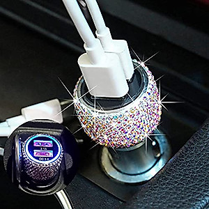 Bling Dual USB Car Charger Quick Charge 3.0 Crystal Fast Charging Cigarette Adapter Women Cute Car Accessories for iPhone Samsung Galaxy S10/S9/S8/S7/S7 Edge/S6/Edge+ Nexus 6P/5X,LG,Nexus(Multicolor)