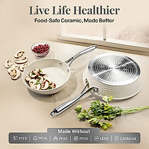 GOTHAM STEEL Hammered 15 Pc Ceramic Pots and Pans Set Non Stick, Kitchen Cookware Sets, Pot and Pan Set, Ceramic Cookware Set Non Toxic, Non Stick Pots and Pan Set Dishwasher Safe, Cream White